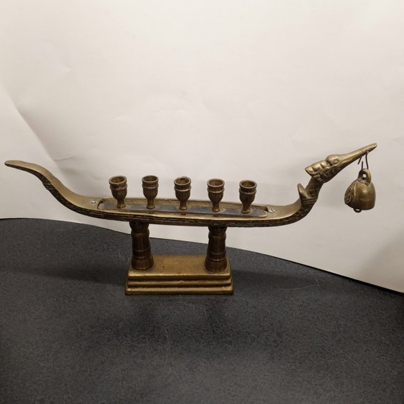 Other | Vintage Etched Brass Dragon Candlestick Candle Holder Menorah ...